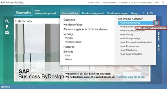 SAP Business ByDesign – Schnellzugriffe