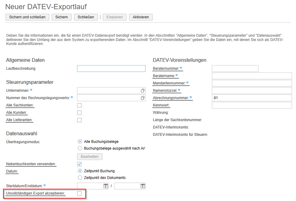 Kurzanleitung: DATEV-Export